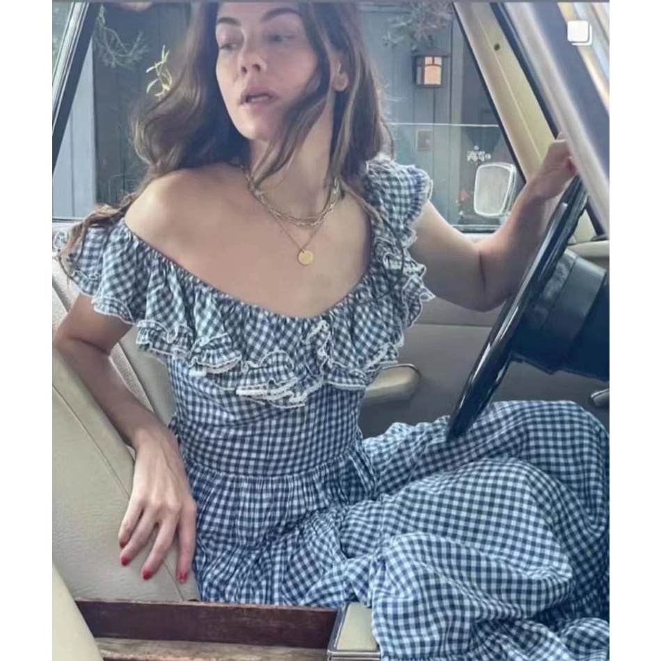 Jual 65428 - Blue Ruffle Grid (M,L) - Dress LEE2202 | Shopee Indonesia