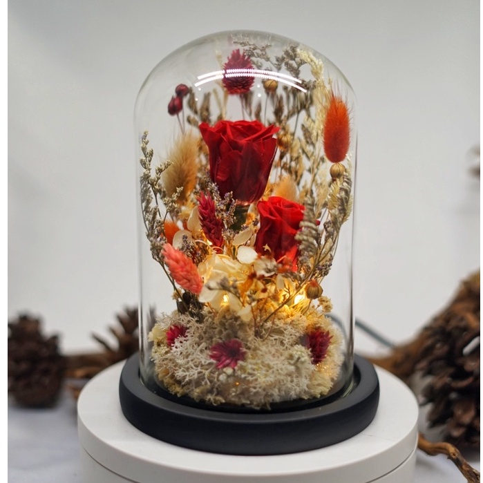 Jual Flower Glass Dome Dorana Florist Bunga Mawar / Rose Built in LED ...