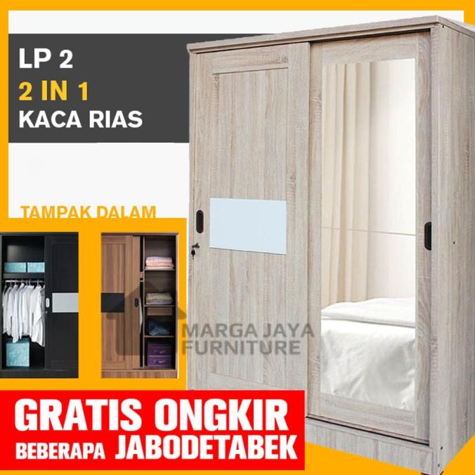 Jual Lemari Pakaian Baju 2 Pintu Sliding + Kaca Full | Shopee Indonesia