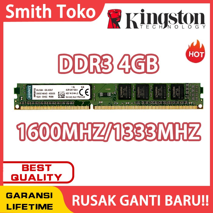 Jual Memory RAM KINGSTON Memori GAMING LONGDIMM DDR3 8GB PC1600mhz DDR3 4GB PC1600MHZ 1333MHZ ...