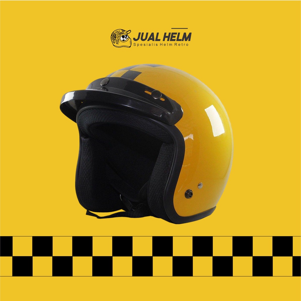 Jual Helm Retro SADA Checkered Yellow ( Helm Classic / Helm Klasik ...