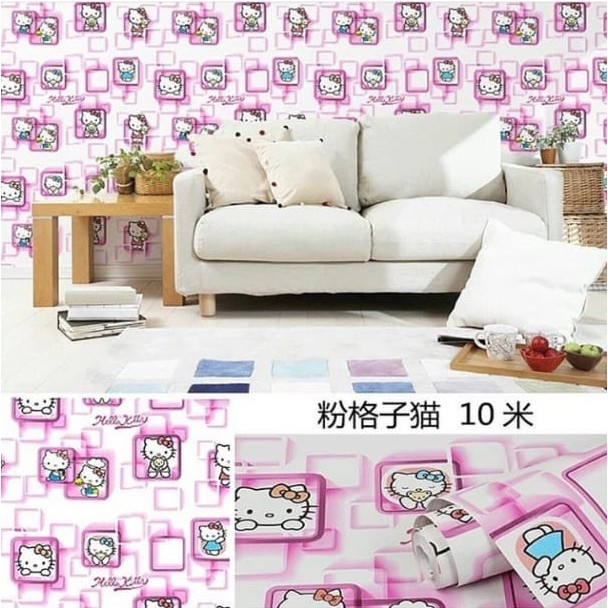 Jual Wallpaper Dinding Hello Kitty 3D Kotak Ungu | Shopee Indonesia