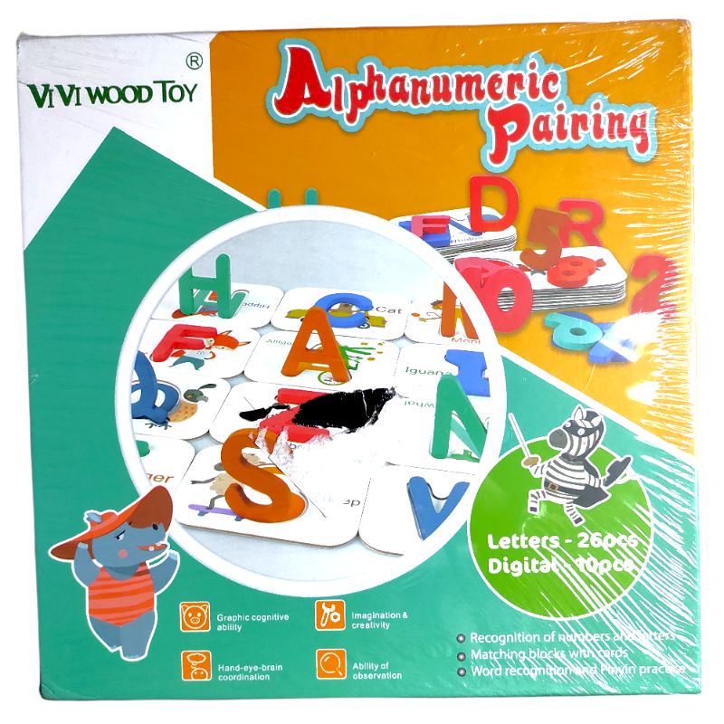 Jual ALPHANUMERIC PAIRING PUZZLE ABJAD HURUF ANGKA KAYU KARTON TEBAL ...