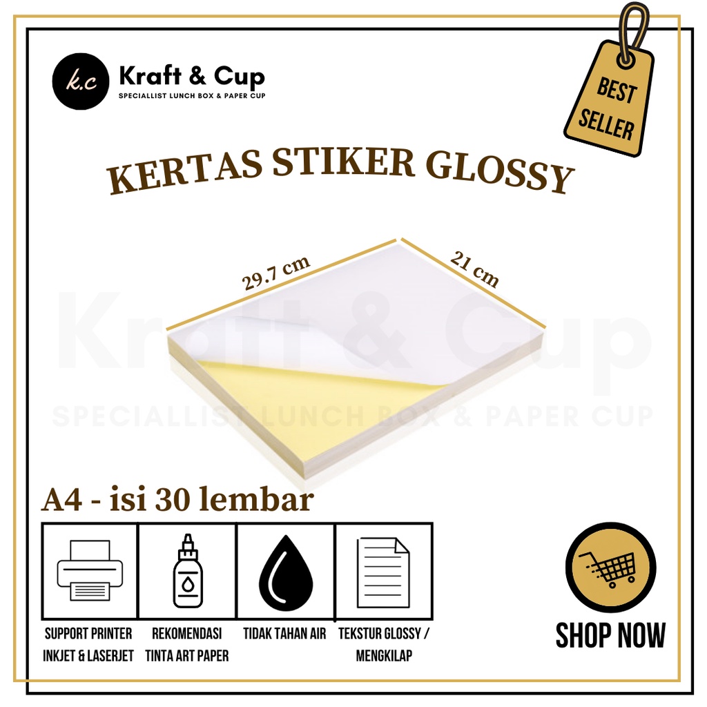 Jual Kertas Stiker Glossy A4 isi 30 lembar / Kertas Sticker Glossy A4 ...
