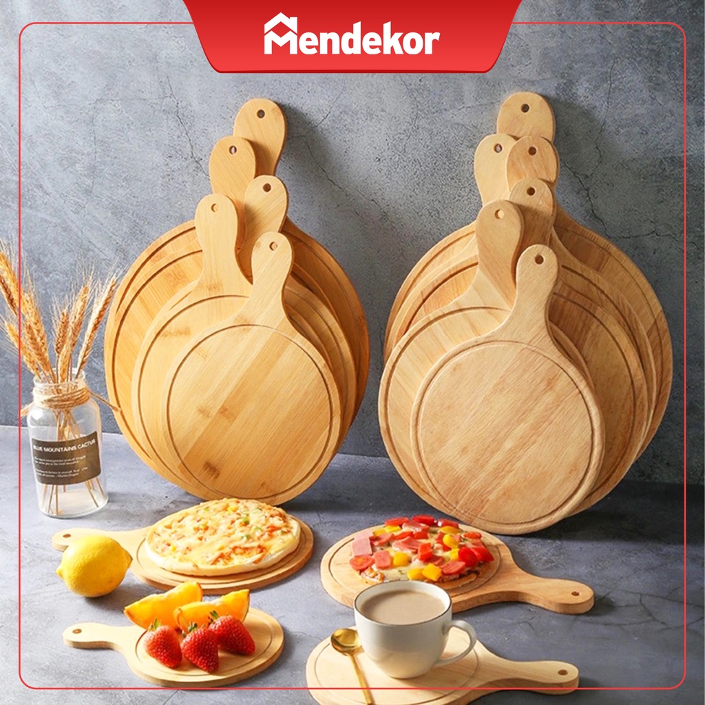 Jual Talenan pizza bulat kayu bambu premium coaster kue nampan awet ...