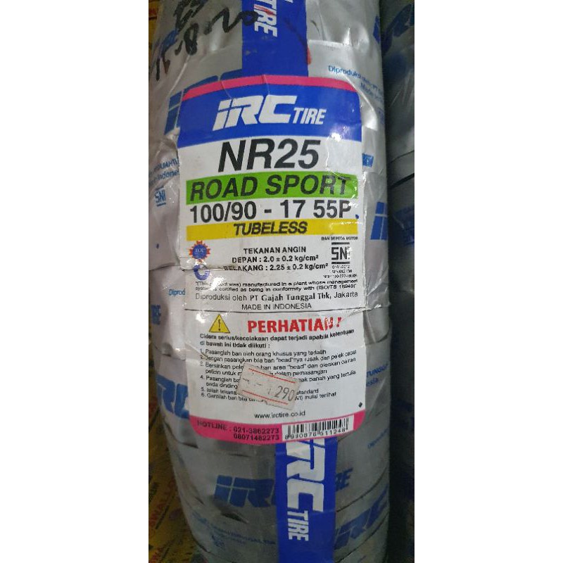 Jual Ban IRC NR25 100/90 - 17 ROAD SPORT Ban Tubeless motor bebek ...