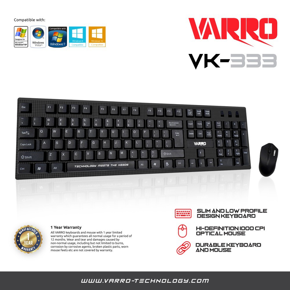 Jual KEYBOARD MOUSE USB SET VARRO VK-333 BERGARANSI | Shopee Indonesia