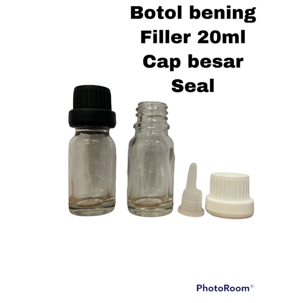 Jual botol filler 20ml BENING cap BESAR (seal) tutup hitam / putih ...