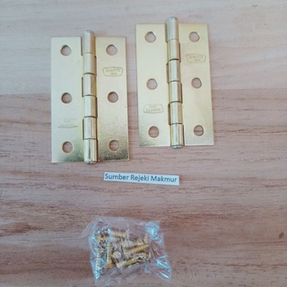 Jual Engsel Tipis Kuningan 2,5" + sekrup (1 set / 2 pcs) Panjang Engsel ...