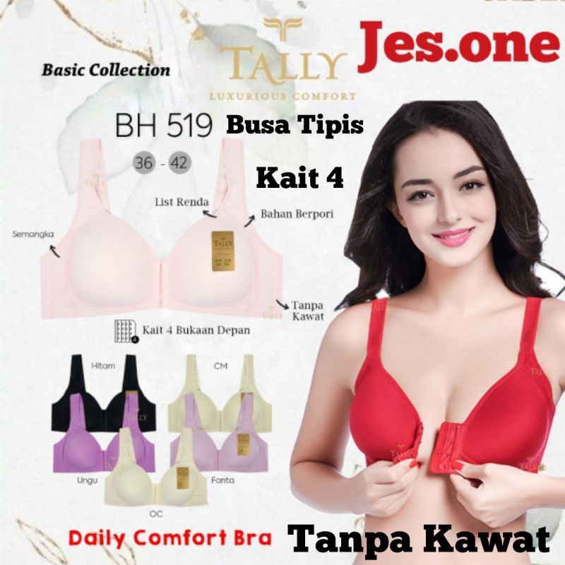 Jual TALLY 519 Bra BH Buka Kancing Depan Tanpa Kawat Busa Tipis Cup C Kait 4 sz 36 - 42 | Shopee ...