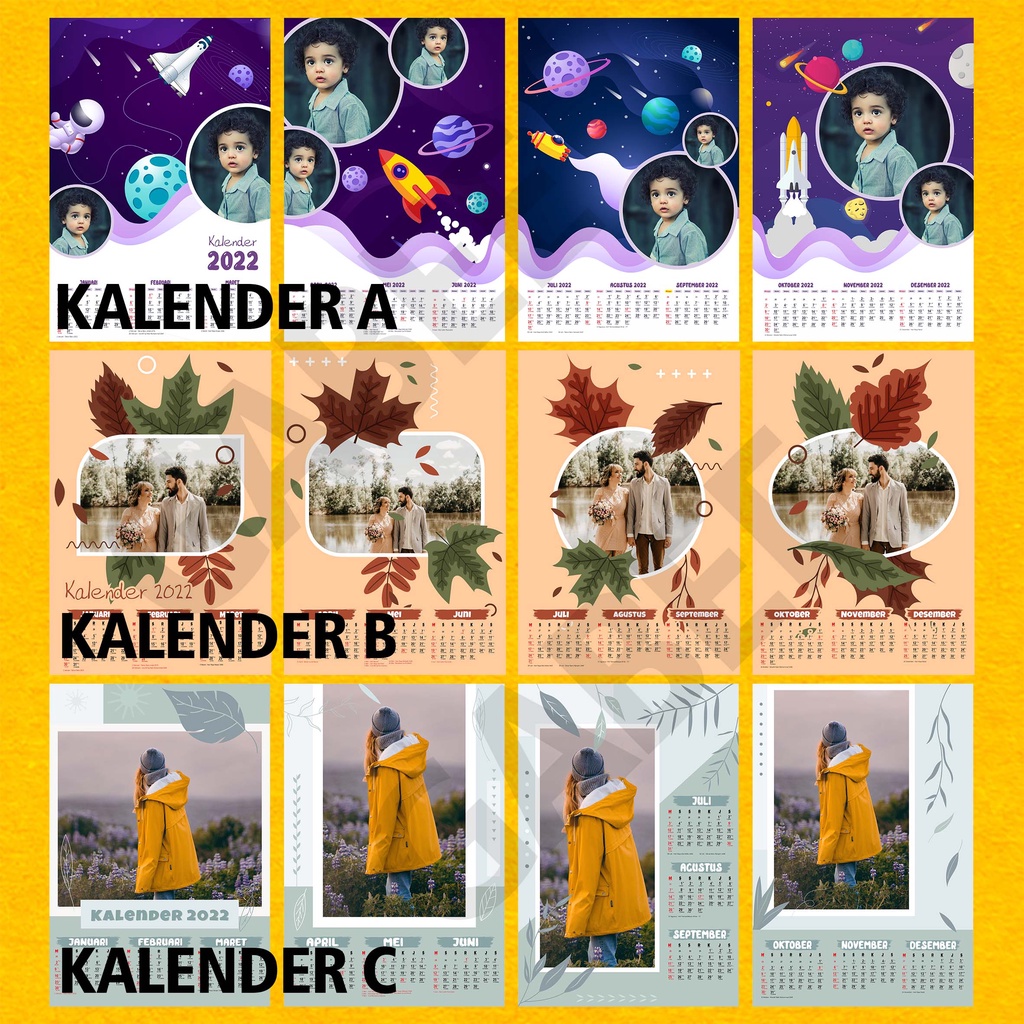 Jual KALENDER 2024 DINDING CUSTOM TRI WULAN 4 LEMBAR KARAKTER AESTHETIC ...
