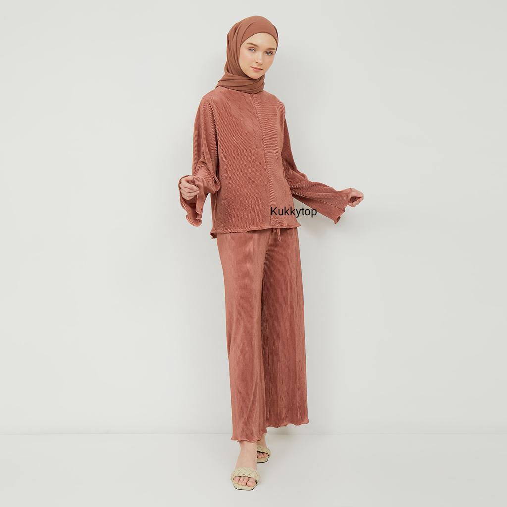 Jual Kukky Top Setelan Wanita Lengan Panjang Dan Celana Panjang Plisket ...