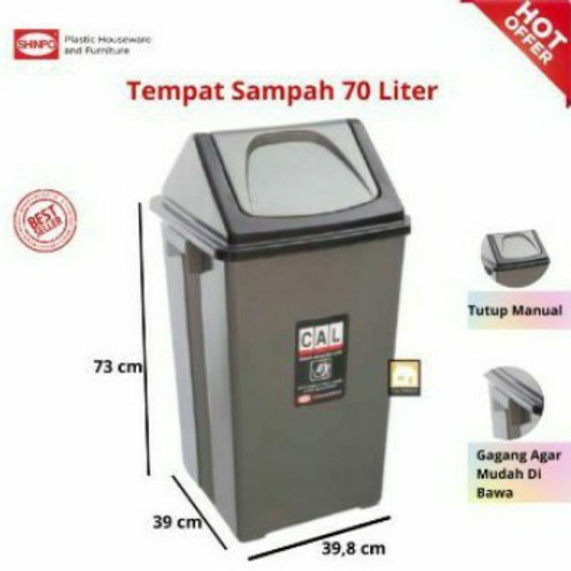 Jual SHINPO TEMPAT SAMPAH 70 LITER SIP 870 ABU TONG SAMPAH JUMBO TUTUP GOYANG PLASTIK TEBAL ...