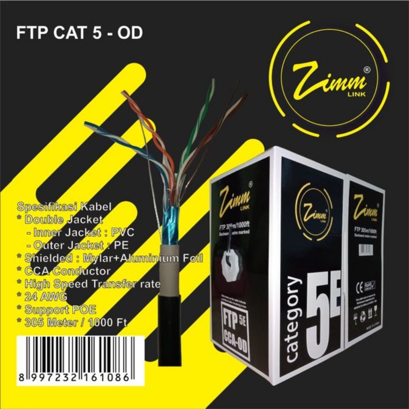 Jual Kabel LAN Outdoor FTP CAT5E Zimmlink OD Double jacket - Meteran ...