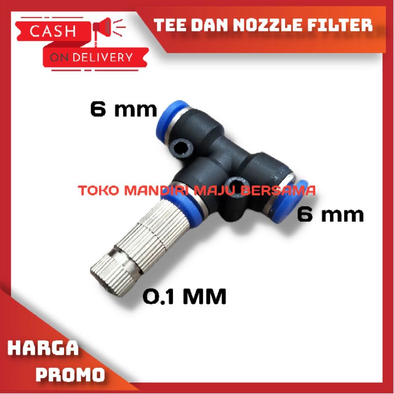 Jual SET SLIP LOCK TEE / T 6MM + NOZZEL / NOZEL MISTING FILTER 0.1 MM | Shopee Indonesia