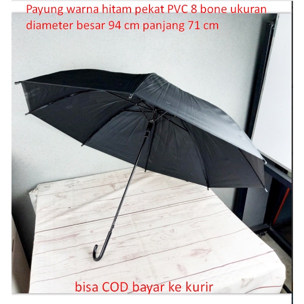 Jual Payung warna hitam pekat PVC 8 bone ukuran diameter besar 94 cm ...