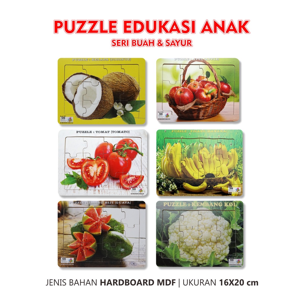 Jual Puzzle Kayu Mainan Edukasi Anak Kelapa Apel Tomat Pisang Jambu ...