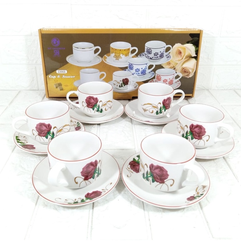 Jual Cangkir Keramik 220cc/Cup Saucer 220cc keramik Motif Bunga ...