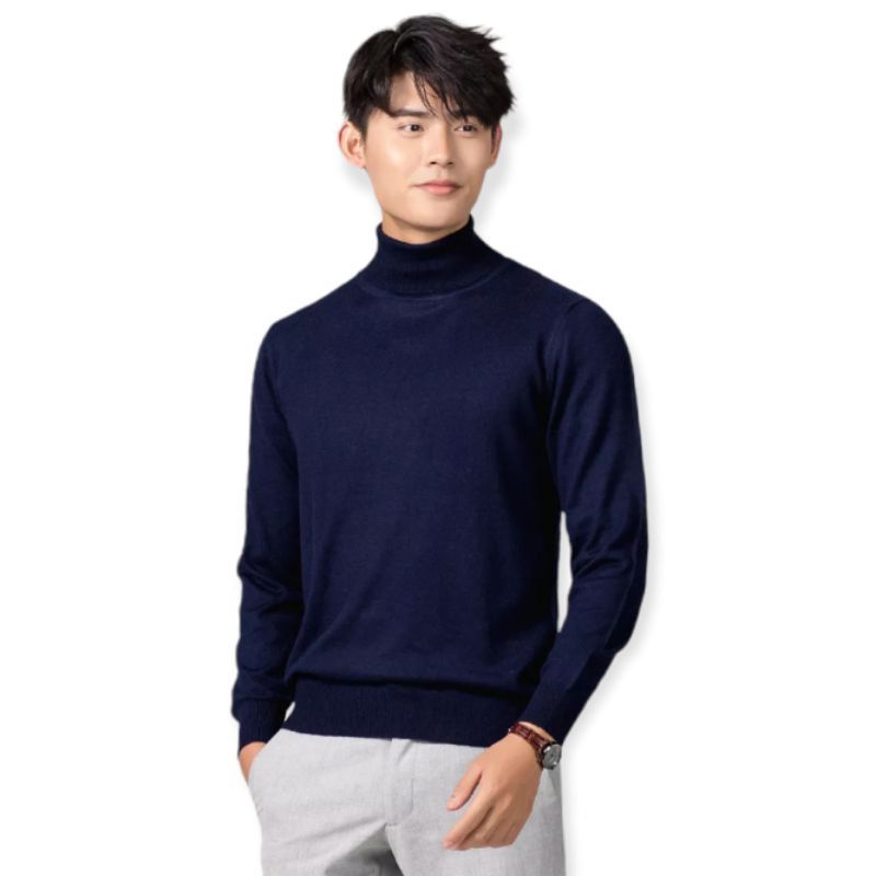 Jual Turtleneck Knit Sweater Cowok / Atasan Rajut Kerah Tinggi Lengan ...