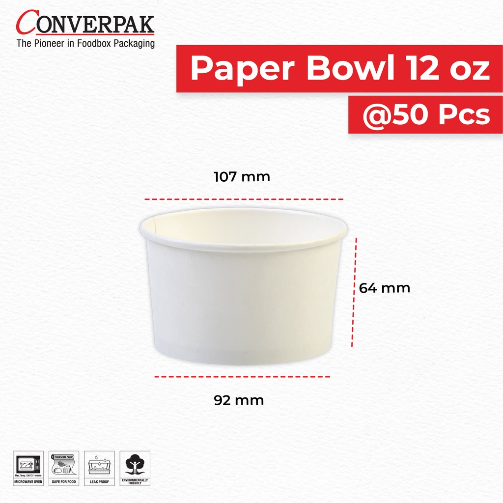 Jual Paper Bowl 12 OZ Converpak/Food Grade/Eco-Friendly/50pcs | Shopee ...