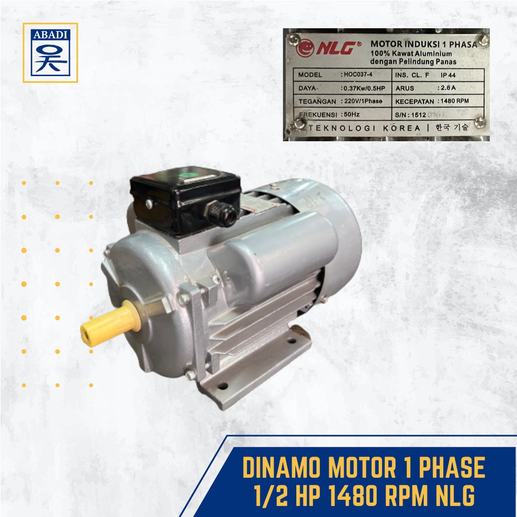 Jual DINAMO MOTOR 1 PHASE 1/2 HP 1480 RPM NLG | Shopee Indonesia