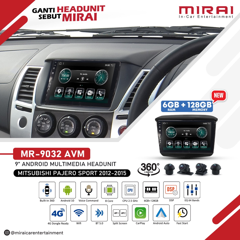 Jual Head Unit Android Pajero 2009-2015 Mirai 9032 AVM + Kamera 360 6 ...