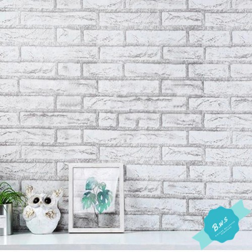 Jual Wallpaper Sticker Dinding 3D Batu Bata Putih Garis Abu | Shopee ...