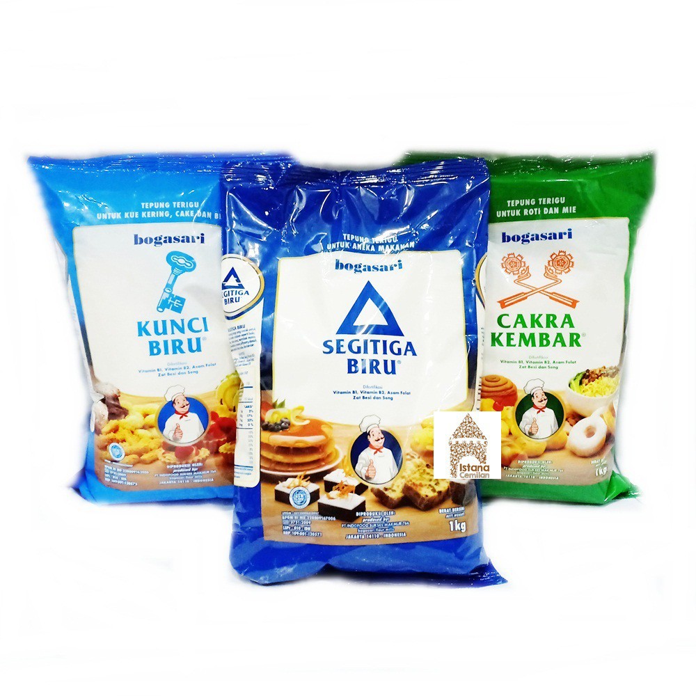 Jual tepung terigu bogasari PREMIUM tepung segitiga biru||tepung kunci ...