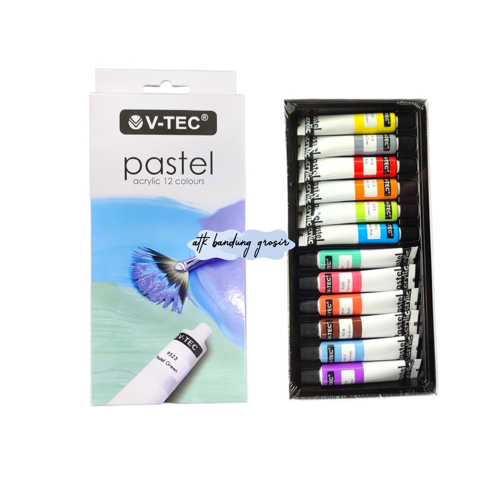 Jual V-Tec Acrylic 12 Colours Pastel 6 ML / VTec Cat Acrylic Warna ...