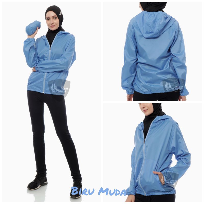 Jual JAKET PARASUT HOODIE WANITA OLAHRAGA LARI SEPEDA | BIRU CERAH ...