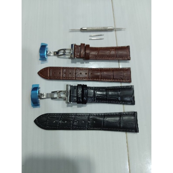 Jual TALI JAM TANGAN KULIT BUCKLE BUTTERFLY CLASP 20/22/24MM | Shopee ...