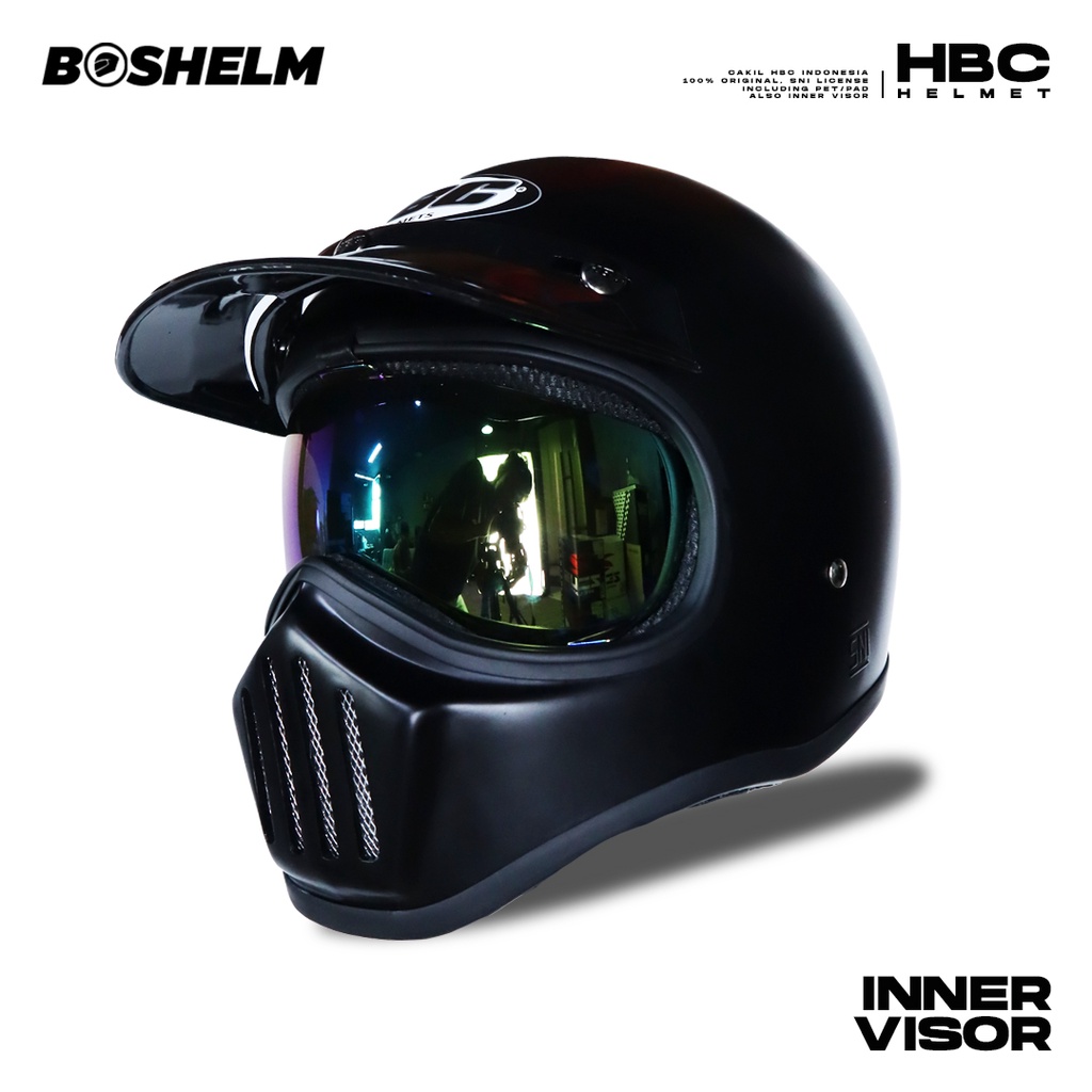Jual BOSHELM Helm Cakil HBC Inner Visor HITAM DOFF Helm Retro Full Face ...