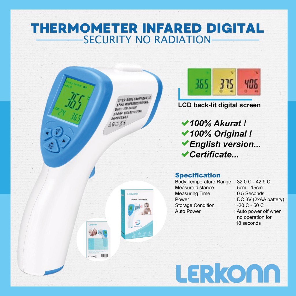 Jual LERKONN THERMOMETER INFRARED/THERMOGUN NON-CONTACT/ORIGINAL ...