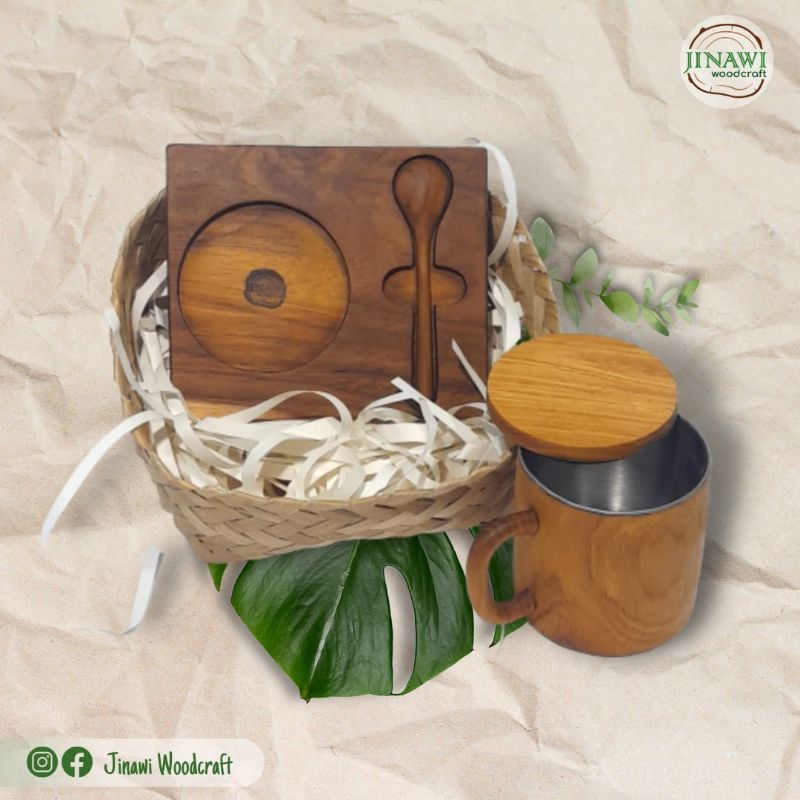 Jual paket hampers gelas/mug/cangkir dari kayu jati ukuran D8cm Jinawi ...