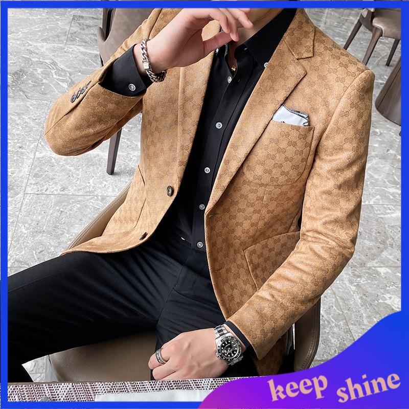 Jual Blazer Casual Pria Slimfit Men Blazers British Style Printed ...