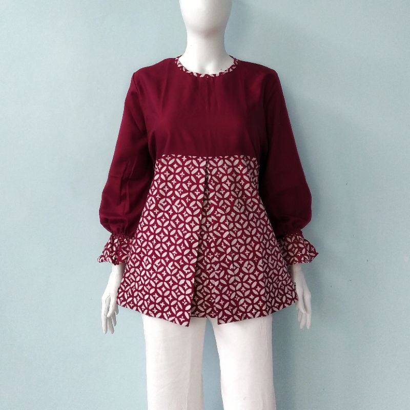 Jual Shanaya Baju Batik Solo Blus Maroon Kawung Batik Cap Garutan ...