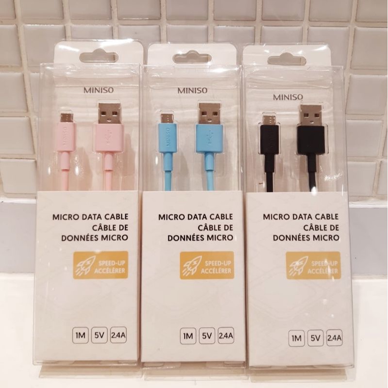 Jual MINISO ANDROID MICRO CABLE DATA / KABEL DATA PANJANG 1 M | Shopee ...