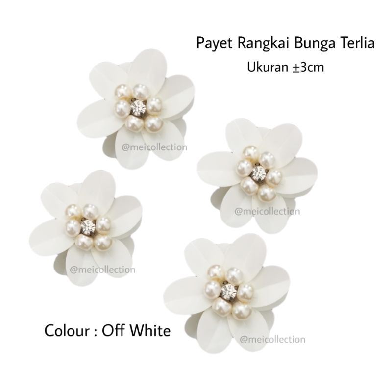 Jual bunga 3D payet permata APB Terlia off white 3cm | kebaya akad ...