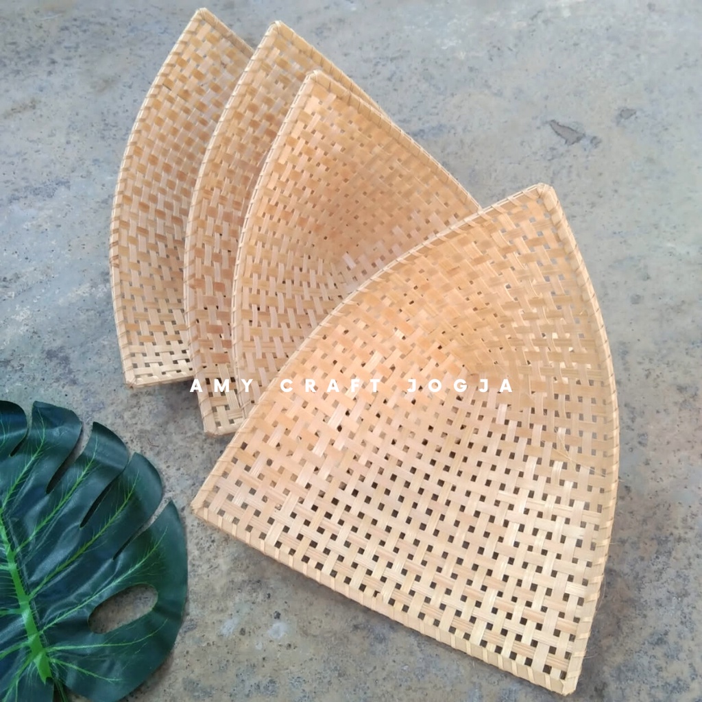 Jual Pincuk anyaman Bambu Natural/ piring pincuk bambu/ piring sate ...
