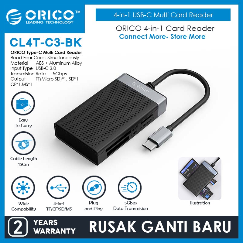 Jual ORICO CL4T-C3 4in1 Type C Multi Card Reader TF SD CF MS 5Gbps ...
