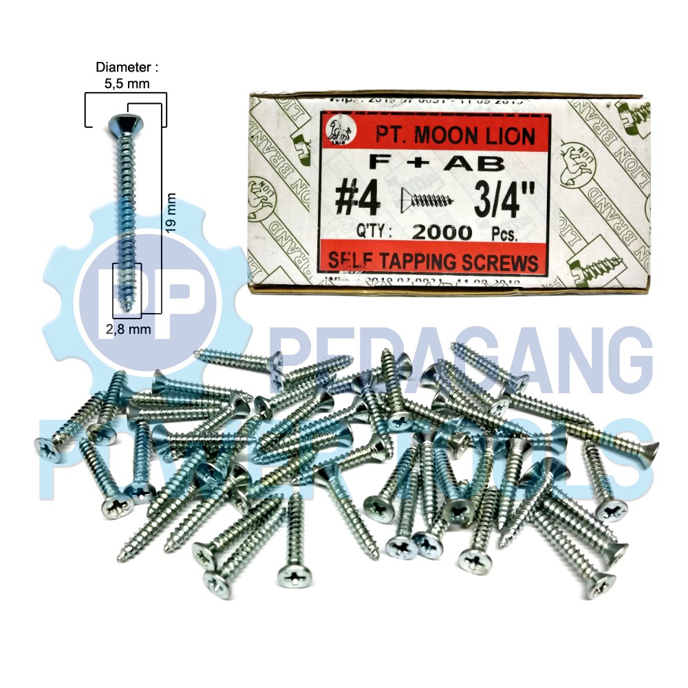 Jual MOON LION FH 4 x 3/4 SEKRUP BAUT TAPPING SKRUP KAYU 1 PAK 2.000 ...