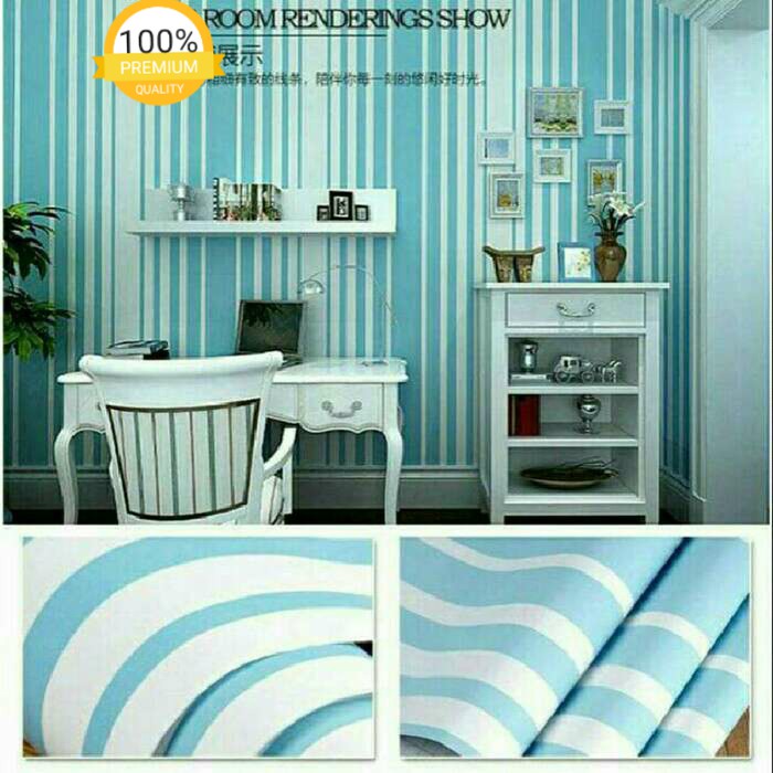 Jual Wallpaper Dinding Sticker Murah Berkualitas || Biru Tosca Bergaris ...