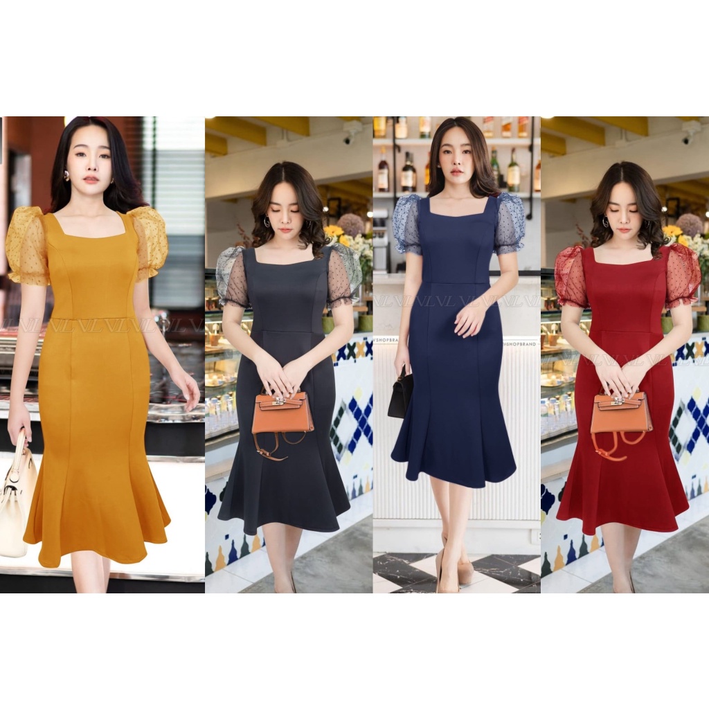 Jual LooWear- Dress Scuba Wanita Model Mermaid Terbaru Lengan Puff Tile ...