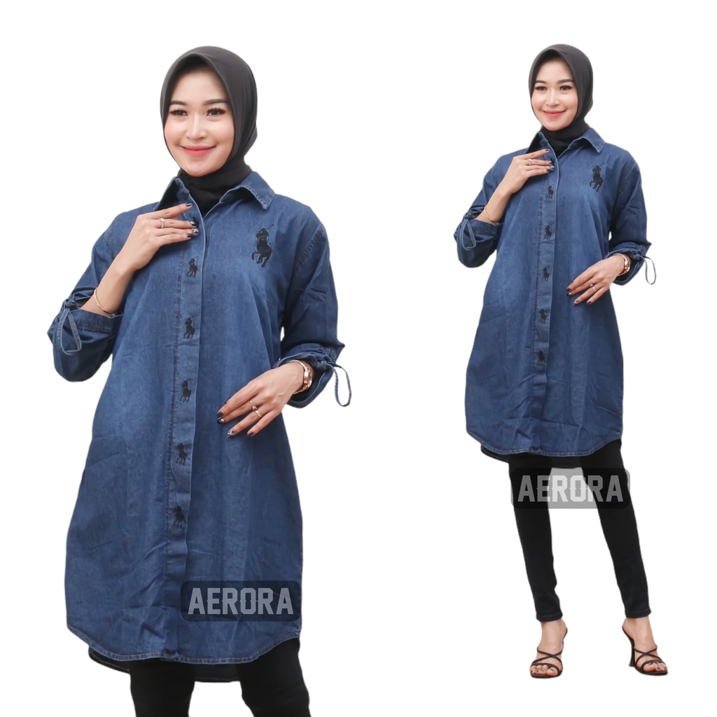 Jual Aerora Baju Atasan Tunik Jeans Denim Wanita Terbaru 2024 Kekinian ...