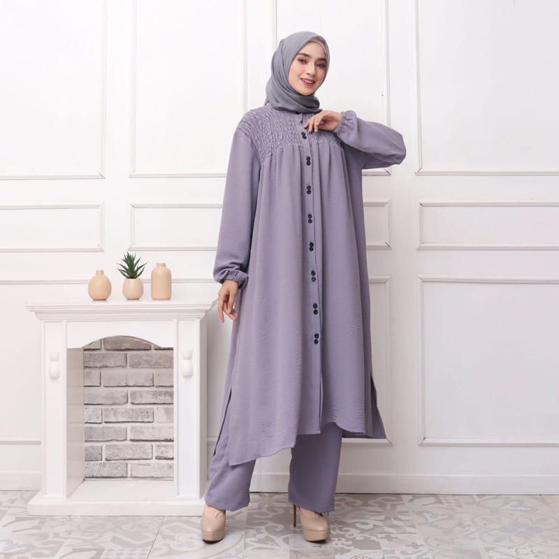 Jual Jaya_Co Setelan Smok Crinkle / Setelan Celana Kerut Long Tunik ...