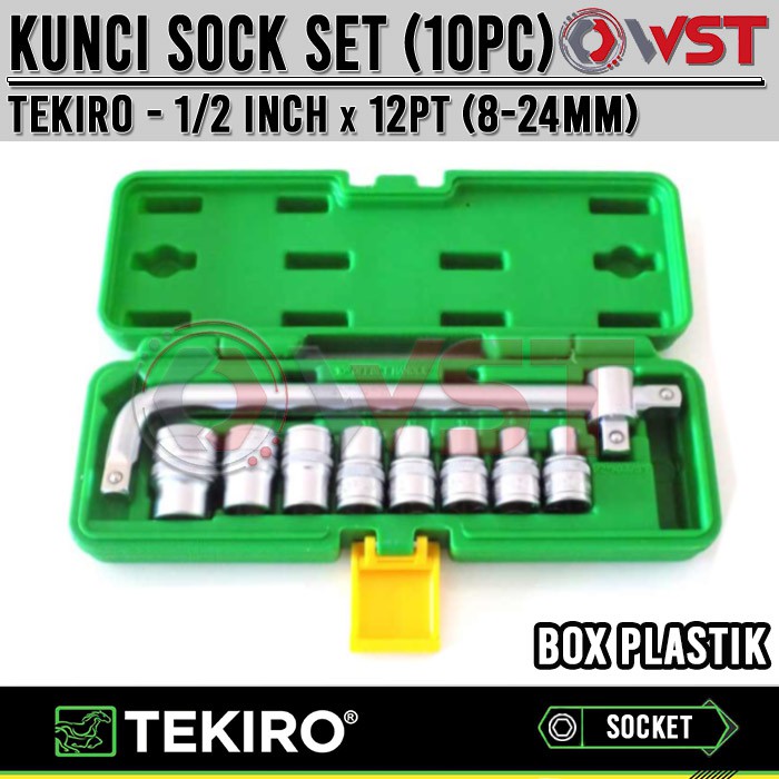 Jual TEKIRO Kunci Sock Set 10pcs 1/2 inch 8-24mm - 12pt Box Plastik | Shopee Indonesia