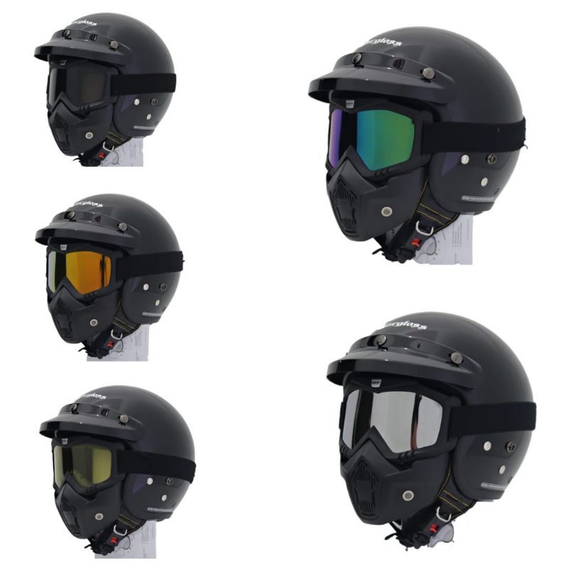 Jual Helm Cargloss Retro Hitam Doff Plus Goggle Mask | Shopee Indonesia