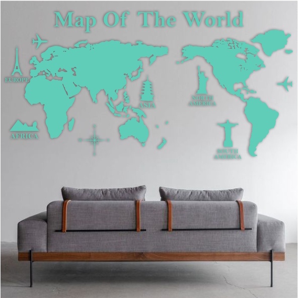 Jual stiker wall cutting sticker World Map Peta Dunia stiker dinding ...