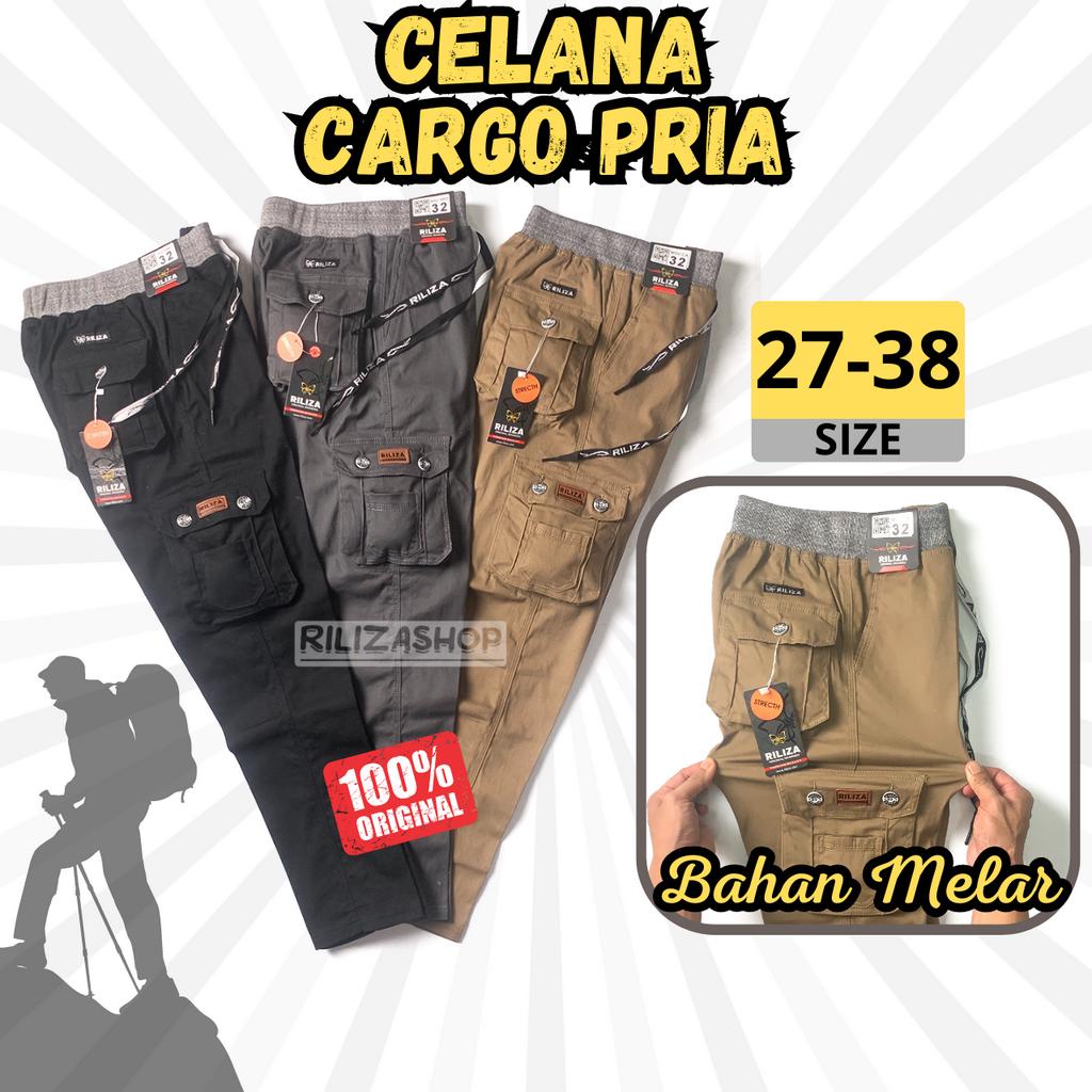 Jual Celana Cargo Panjang Pria Jumbo Slimfit Murah Pinggang Karet Banyak Kantong Bahan Katun ...