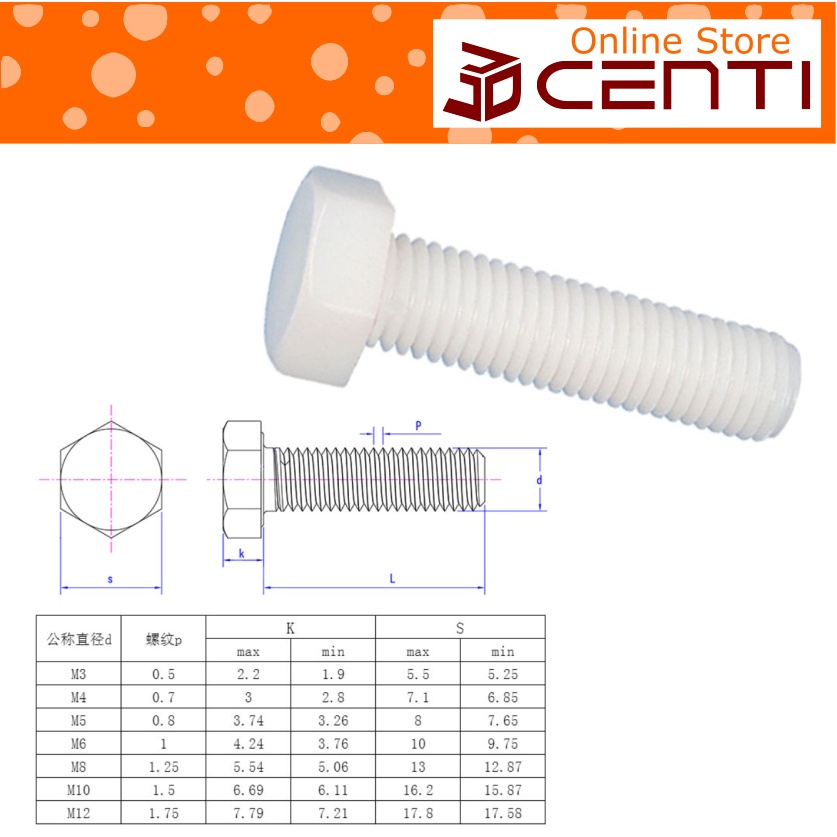 Jual Baut Nylon Hex Bolt Screw M3 M4 M5 3mm 4mm 5mm panjang 8mm 10mm ...